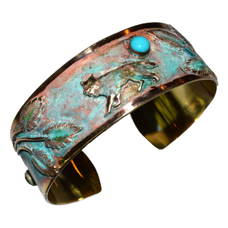 Wolves Collection Verdigris Patina Men's Wolf in Forest Cuff ...